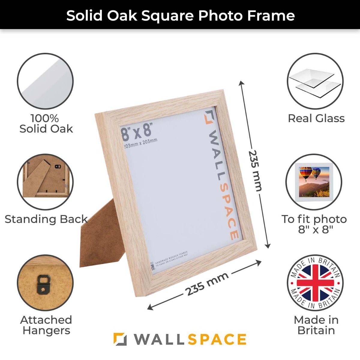Solid Oak Photo Frame - 8" x 8" - Trade Prices, Buy Online!