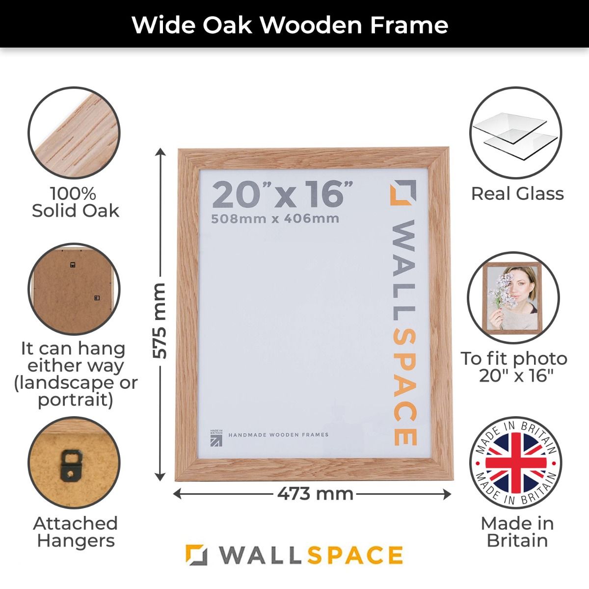 Solid Oak Wooden Photo Frame - 20" x 16"