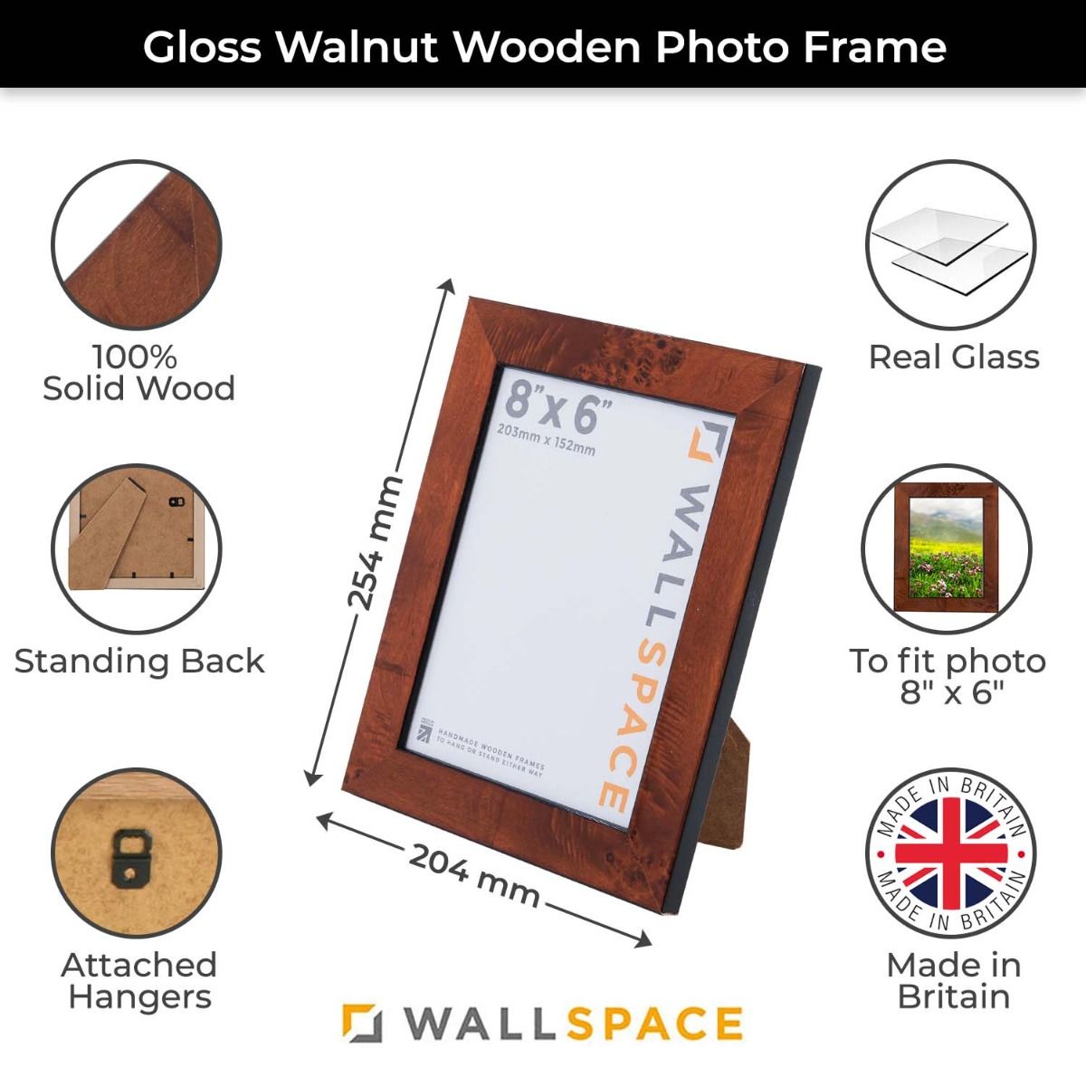 Gloss Walnut Photo Frame - 8" x 6" - Trade Prices, Buy Online!